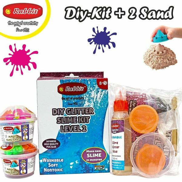 Rabbit Learning DIY Glitter Slime Kit Level 2, 2 Magic Flow Sand 100g Multicolor - JioMart