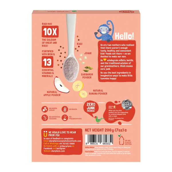 Slurrp Farm Ragi & Apple Cereal with No Sugar | Real Apple & Banana ...