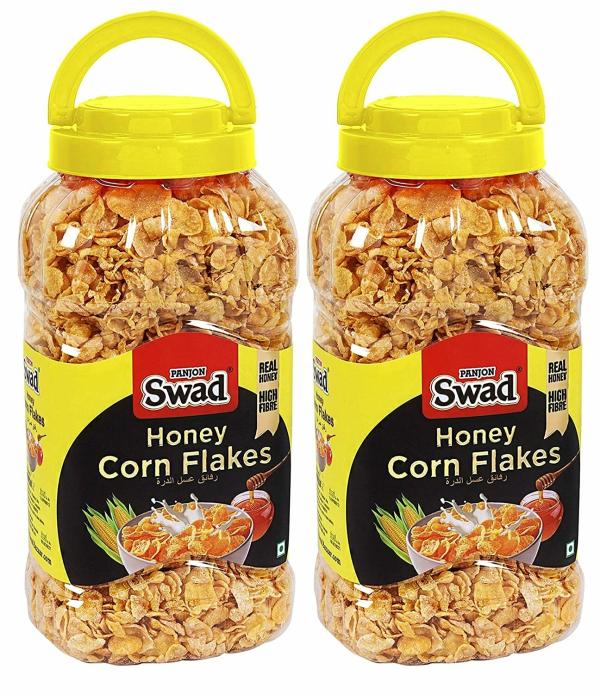 Swad Honey Corn Flakes Cereal with Real Honey (Zero Cholesterol) 2 Jar ...