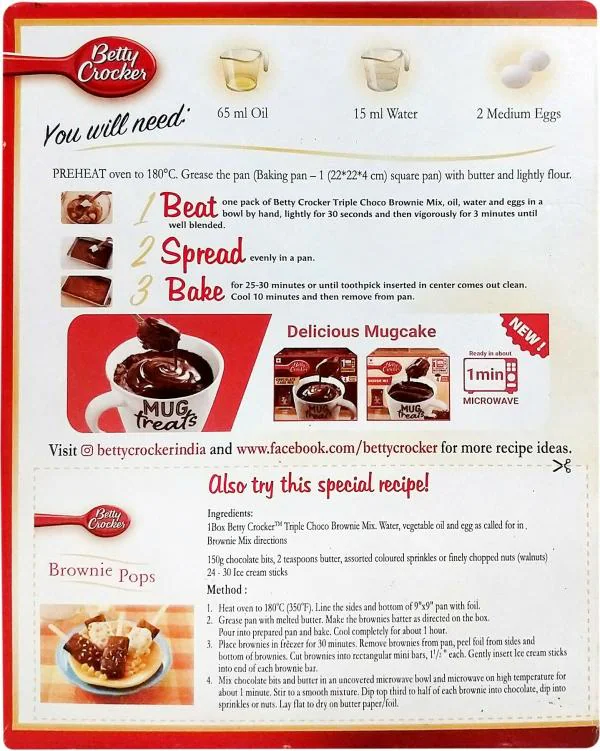 Betty Crocker Triple Chocolate Brownie Mix (Pack of 2- 425 Grams Each ...