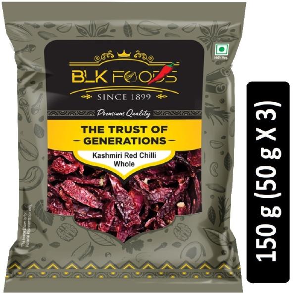 BLK Foods Daily 150g Kashmiri Red Chilli Whole (Less Spicy | Natural Red Mirch) (3 X 50g) - JioMart