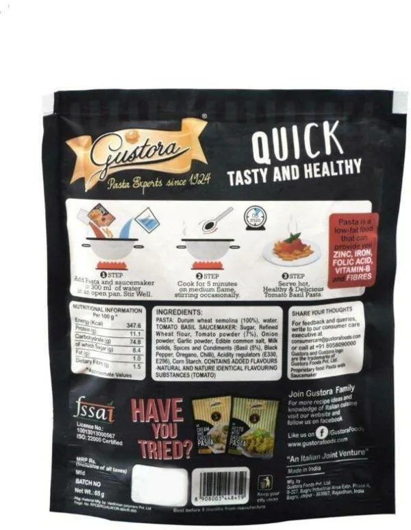 Gustora 5 minutes Instant Pasta- Pack Of 6 (390 Gram) - JioMart