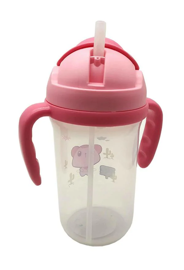 Te Quiti Green & Pink Plastic BPA Free Non-Toxic Cartoon Design Water Bottle With Sipper For ...
