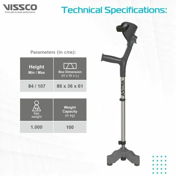 Vissco Astra Max Elbow Crutch Tripod Base for Physically Challenged Person, ) (Grey) - JioMart
