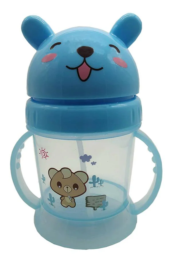 Te Quiti Blue & Green Plastic Leakproof Durable BPA Free Non Toxic Bunny Teddy Bear Design Water ...