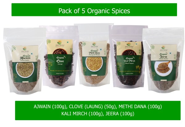 Soni Farms Pack of 5 Organic Spices (Whole/Sabut) - Jeera, Ajwain ...