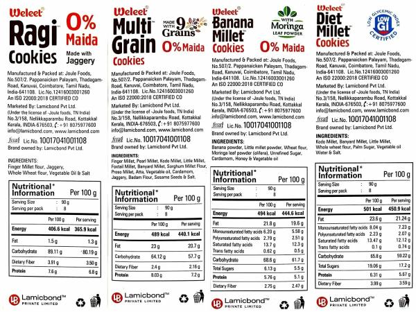 Weleet Assorted Cookies Pack of 4 x 90g (Grain, Millet, Ragi & Banana ...