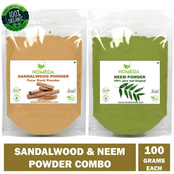 Homeda Pure Sandalwood and Neem Powder (100g each - 200g) for Face Pack ...