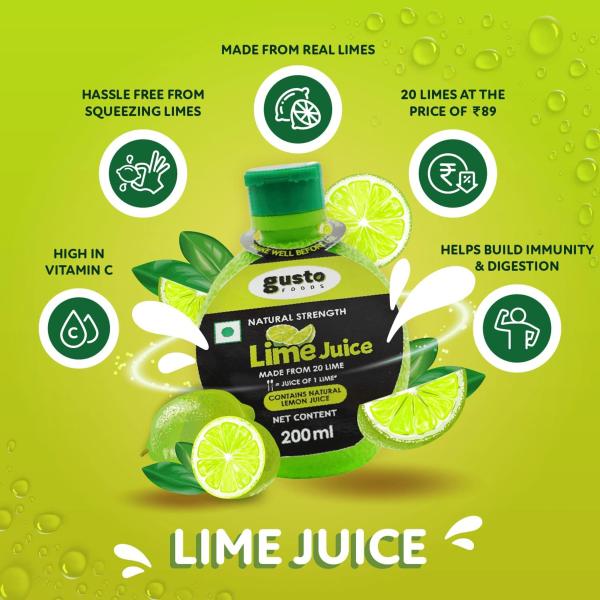 Gusto Foods Green Lime Juice Concentrate, 600 Ml (Pack Of 3) - JioMart