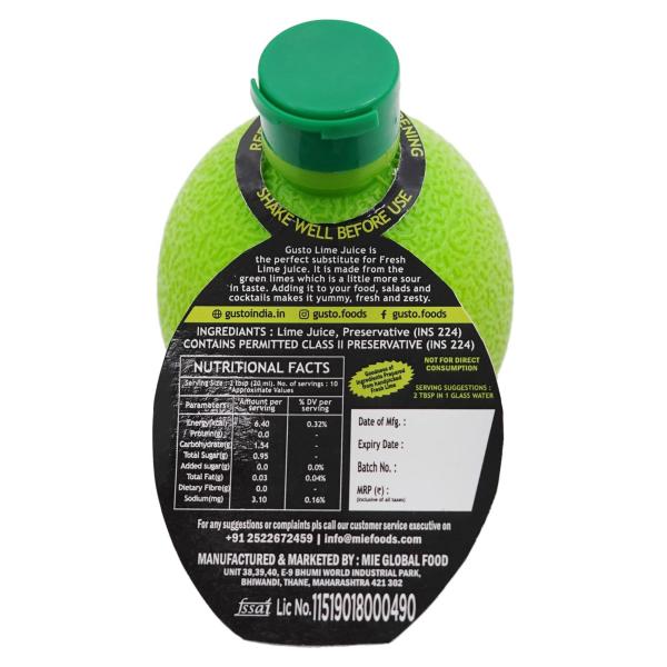 Gusto Foods Green Lime Juice Concentrate, 600 Ml (Pack Of 3) - JioMart