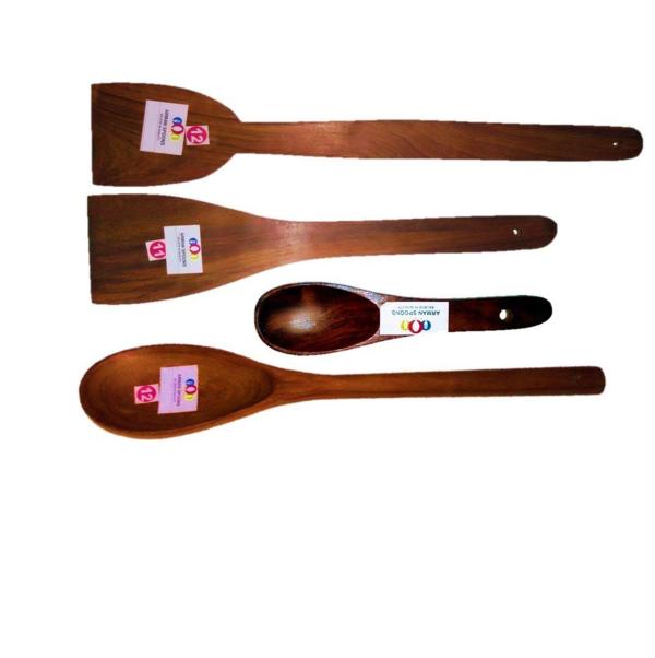 Arman Spoons Brown Teak Wood Serving And Cooking Spoon (Pack Of 4 ...
