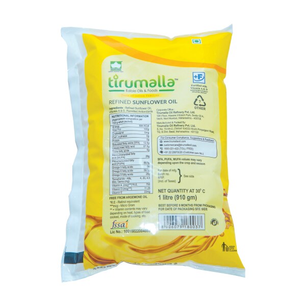 Tirumalla Refined Sunflower Oil - 4 Liter, Super Saver Combo Pack of 2 ...