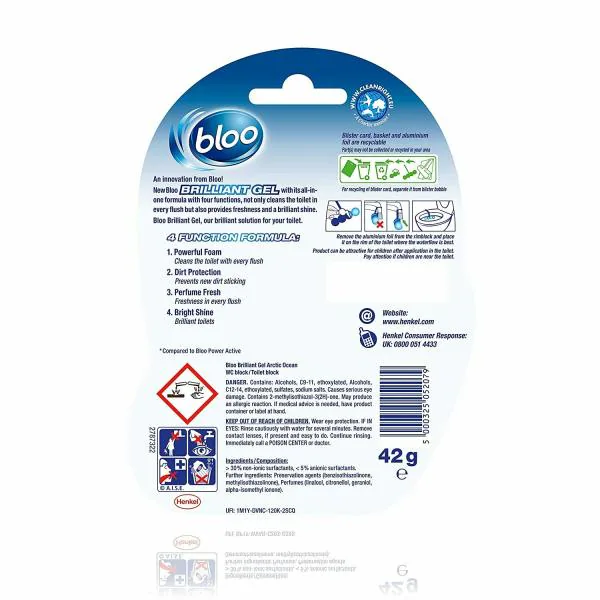 Bloo Brilliant Gel All in 1 Toilet Cleaner Rim Block Arctic Ocean Twin ...