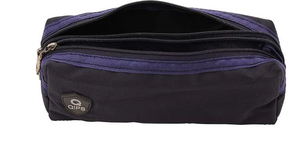 QIPS Navy Blue Multi Utility Dual Compartment Polyester Pencil Pouch ...