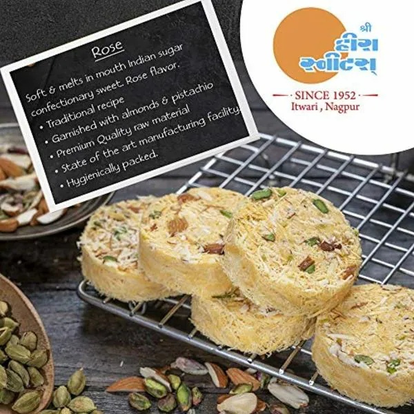 Bhagats Heera Sweets Son Roll with Almonds and Pistachio Garnished Rose ...