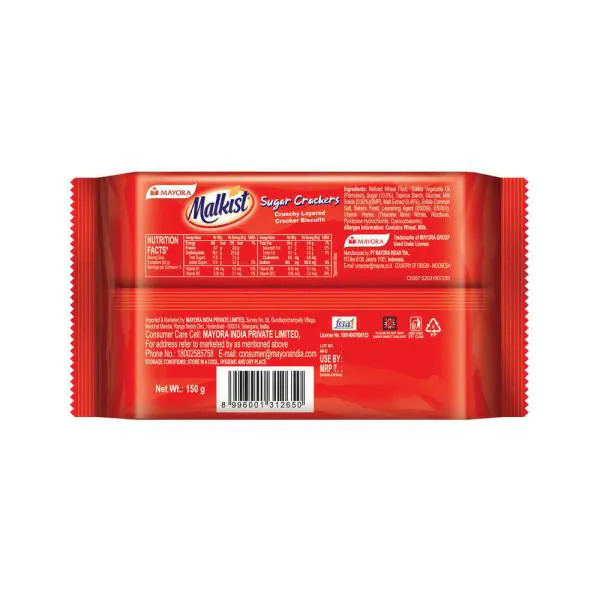 Malkist Sugar Flavoured Cracker Biscuits (family pack) - 150g (Pack of ...