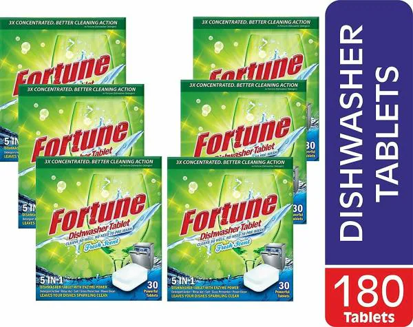 FORTUNE Dishwasher Tablets, 5 in 1 Action, Fresh Scent, 180 Count (180. ...