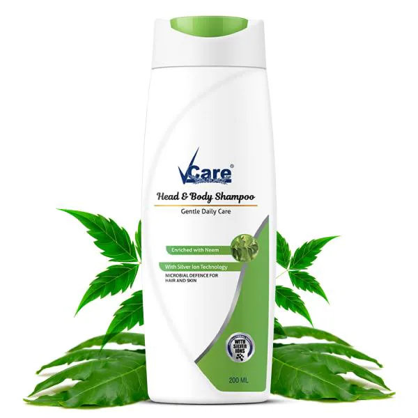 VCare Head & Body Shampoo for Hair & Skin, 200 ml, Enriched with Neem ...