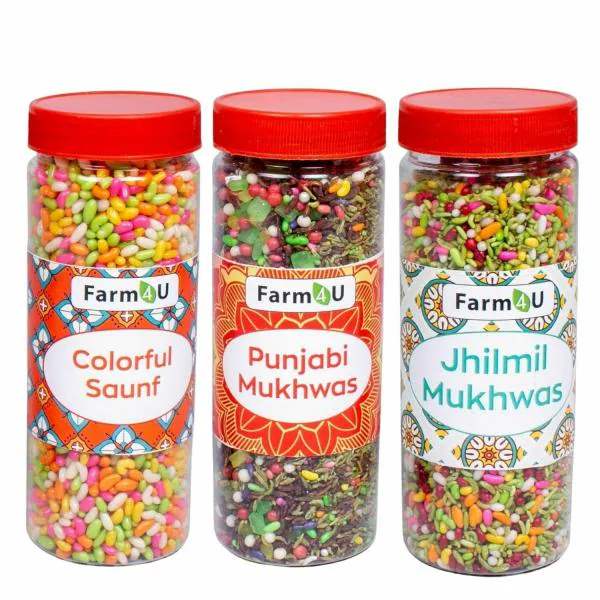 Farm4u,Punjabi Mukhwas, Bombaiya Mukhwas & Colored Saunf Pack Of 3 ...