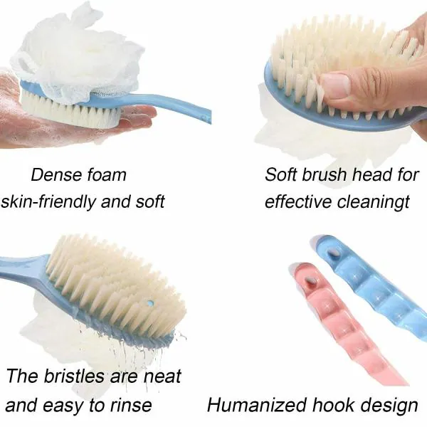 2 IN 1 Bath Body Brush with Soft Loofah and Bristles,Back Scrubber with ...
