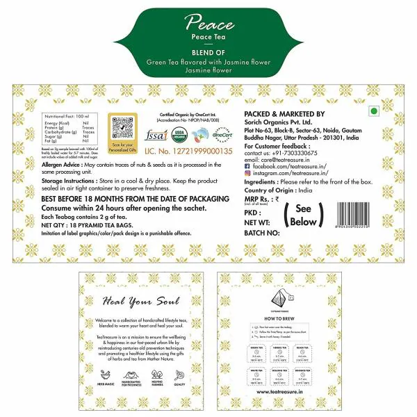 Tea Treasure Peace Jasmine Flower Green Tea Antioxidants Rich Calming ...