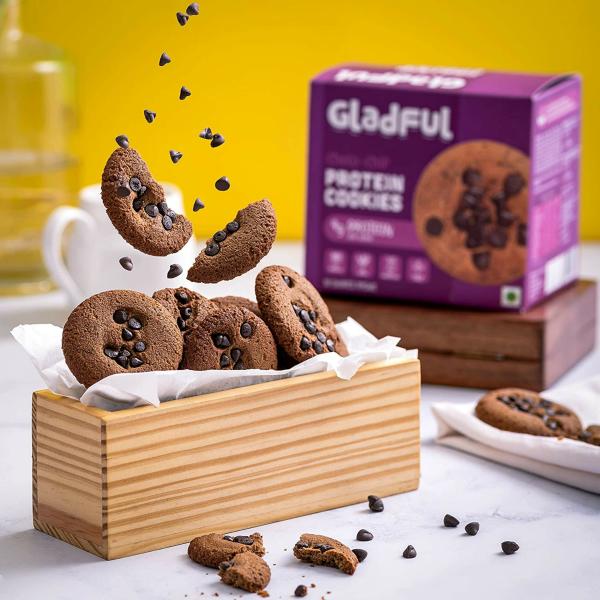 Gladful Choco-Chip, Cashew And Coconut Protein Cookies Biscuits Pack ...