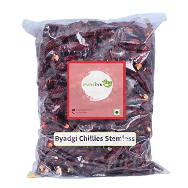 Pure Pik Organic Byadgi Red Chilli Whole Stemless 1kg, Byadagi Mirchi ...