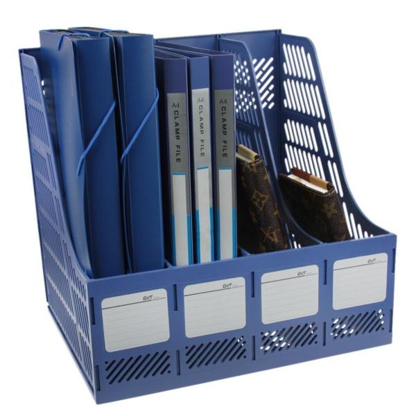 Kartunbox Blue Plastic 4 Compartments Plastic File Rack - Paper ...