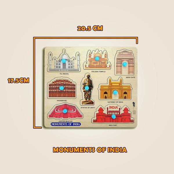 Grest Mini Wooden Numbers and Monuments Puzzle with Knobs, Educational ...