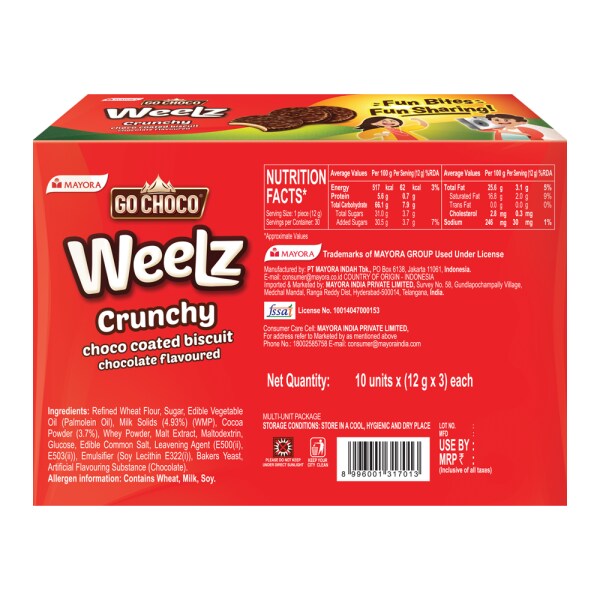 Go Choco Weelz - Crunchy Chocolate Coated Biscuit - 360g (36g x Pack of ...