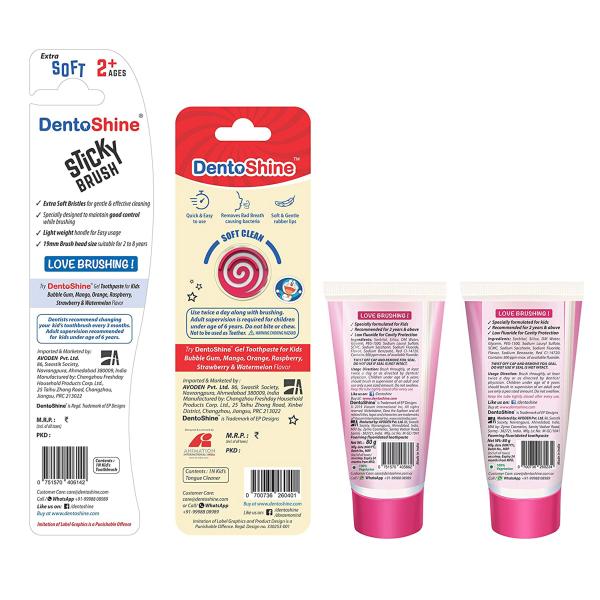 DentoShine Oral Care Combo Ages 2+ (Sticky Toothbrush for Kids ...