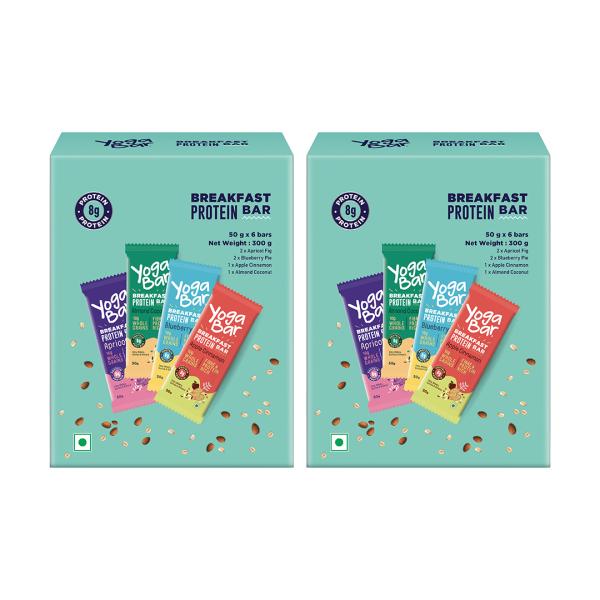 Yogabar Breakfast Bars Variety Pack of 2 | Daily Protein Snack | High ...