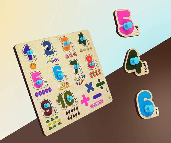 Grest Big Wooden Numbers and Vegetables Puzzle with Knobs, Educational ...