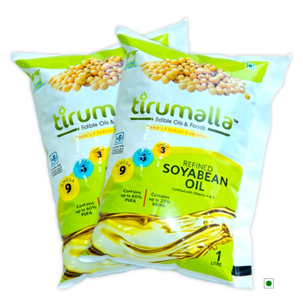 Tirumalla Refined Soyabean Oil - 2 Liter, Combo Pack of 2 x 1 Liter Pouch - JioMart