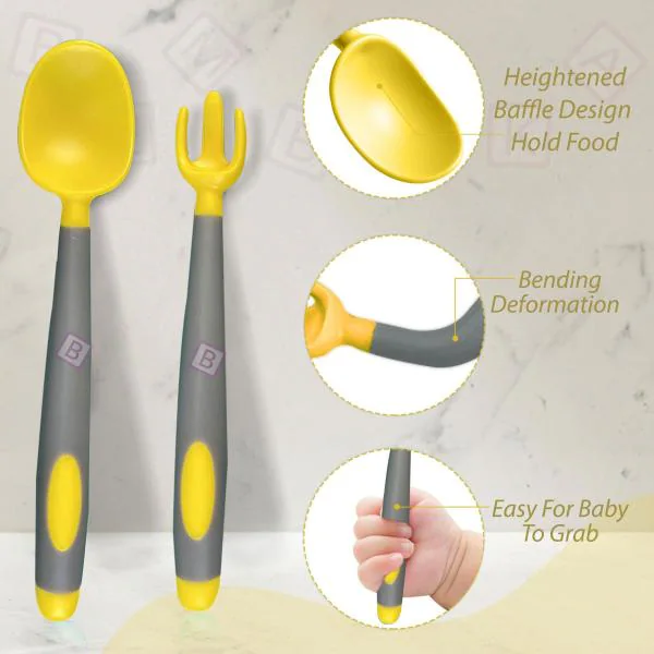 Bembika Yellow Silicone Baby Training Spoon Bendable Spoon For Kids (Pack Of 2) - JioMart