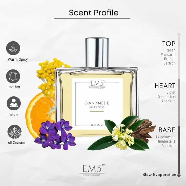 EM5 Ganymede Unisex Perfume Eau De Parfum Strong & Long Lasting Fragrance Warm Spicy Leather, 50 ...