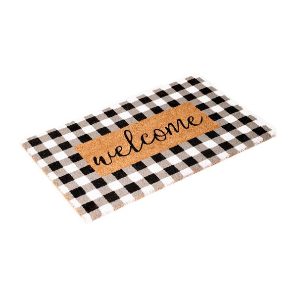 Only Mat Chequered Plaid Printed Coir Welcome Entrance Door Mat (75 cmx ...