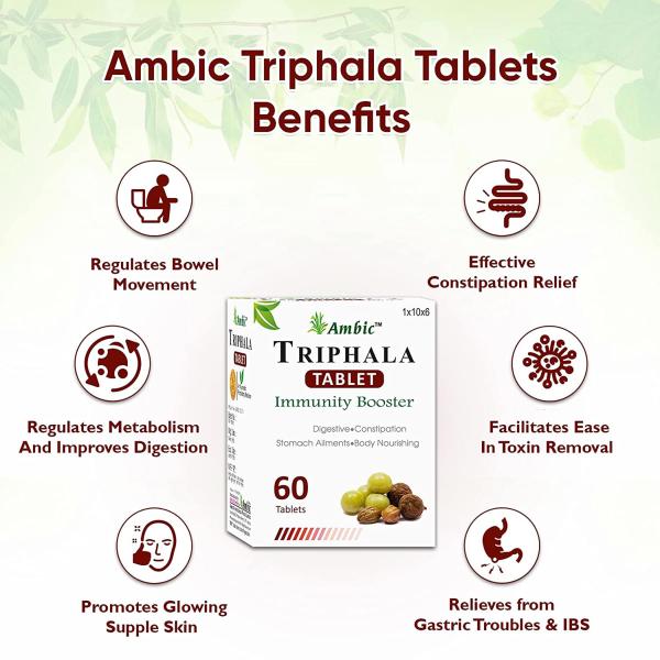 Ambic Triphala Tablet- 60 Tablets I Ayurvedic Bowel Wellness Tablets ...