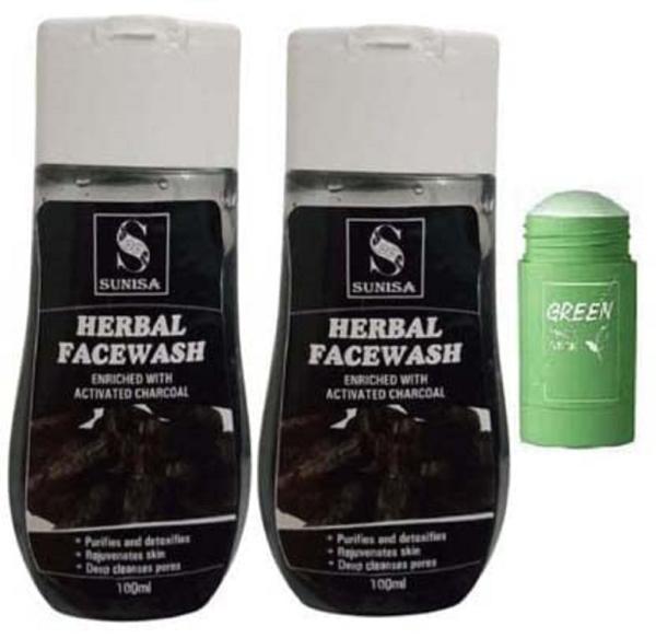 SUNISA New Black Herbal Facewash with Activated Charcoal, 100 ml and 1 ...