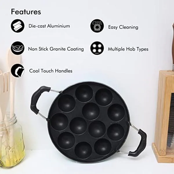 LOOT - LEY Non-Stick appam Paniyarakkal Maker with Stainless Steel Lid, Cast Aluminium, Silver ...