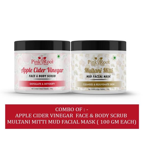 Pink Root Apple Cider Vinegar Scrub with Multani Mitti Facial Mask 100 ...