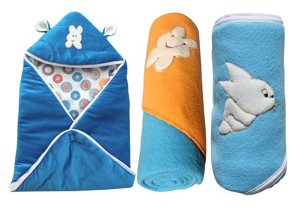 My NewBorn Baby Blue Set of 3 Towel Wrapper Blanket (0-3 M) - JioMart