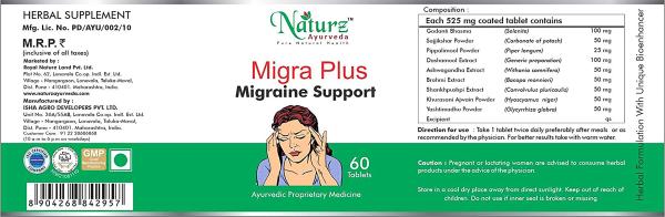 Naturz Ayurveda Migra Plus - 60 Tablets (Pack of 4) - JioMart
