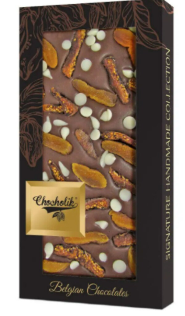 Chocholik Belgium 35% Milk Apricot & Fig with Choco Chips Chocolate Bar ...