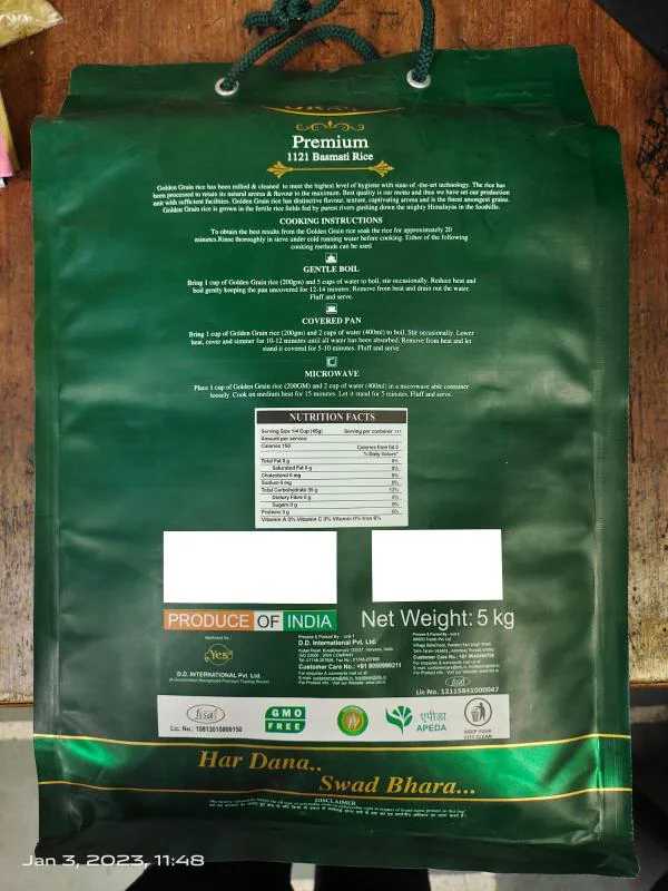 GOLDEN GRAIN Premium Basmati Rice 5Kg + Premium Basmati Rice 1Kg (5Kg ...