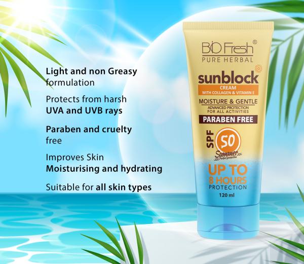 BioFresh SunBlock Cream SPF 50 with Collagen and Vitamin-E for Men and ...