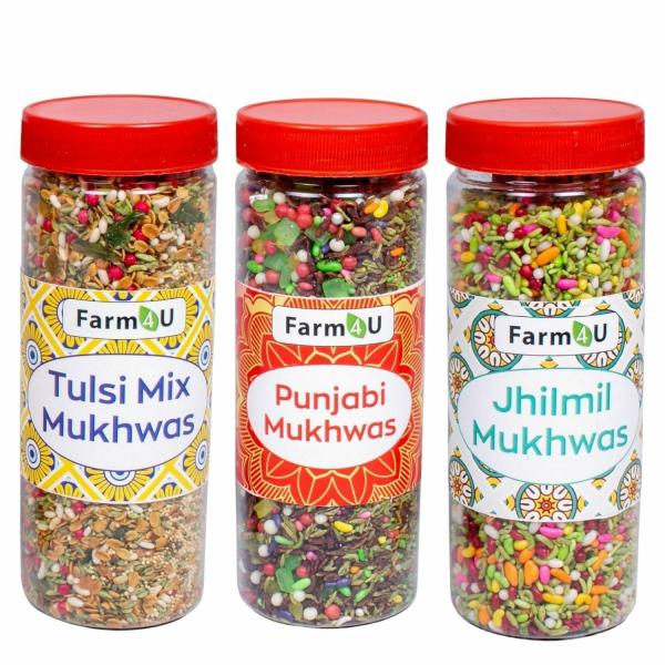 Farm4u,Punjabi Mukhwas, Jhilmil Mukhwas & Tulsi Mix Mukhwas Pack of 3 ...