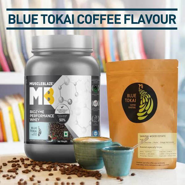 MuscleBlaze Biozyme Performance Whey Protein, (Blue Tokai Coffee, 750 g ...