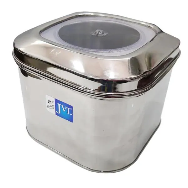 JVL Stainless Steel, Glass Cubic Tin With See Through Unbreakable Lid ...