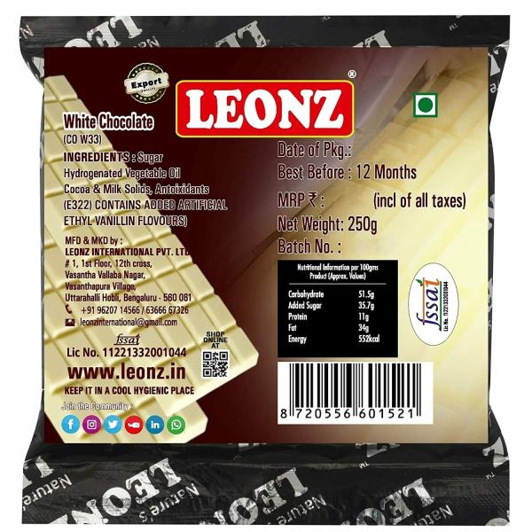 Leonz White Cooking Chocolate Bar 250g (Pack of 1) - JioMart